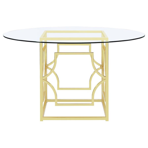 Starlight Round 54-inch Glass Top Metal Dining Table - Brass - La ...