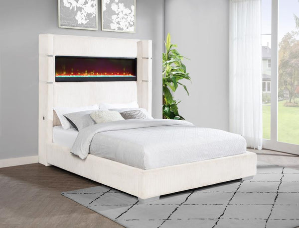 Tisdall 67-inch Upholstered Queen Fireplace Bed - Cream - La Sierra ...